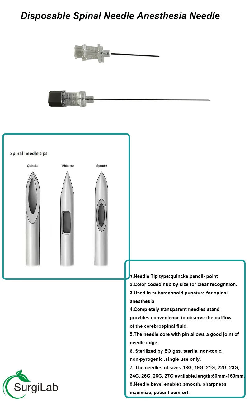 OEM Multiple Size Lumbar Nerve Block Quincke Type Pencil Point Type ...