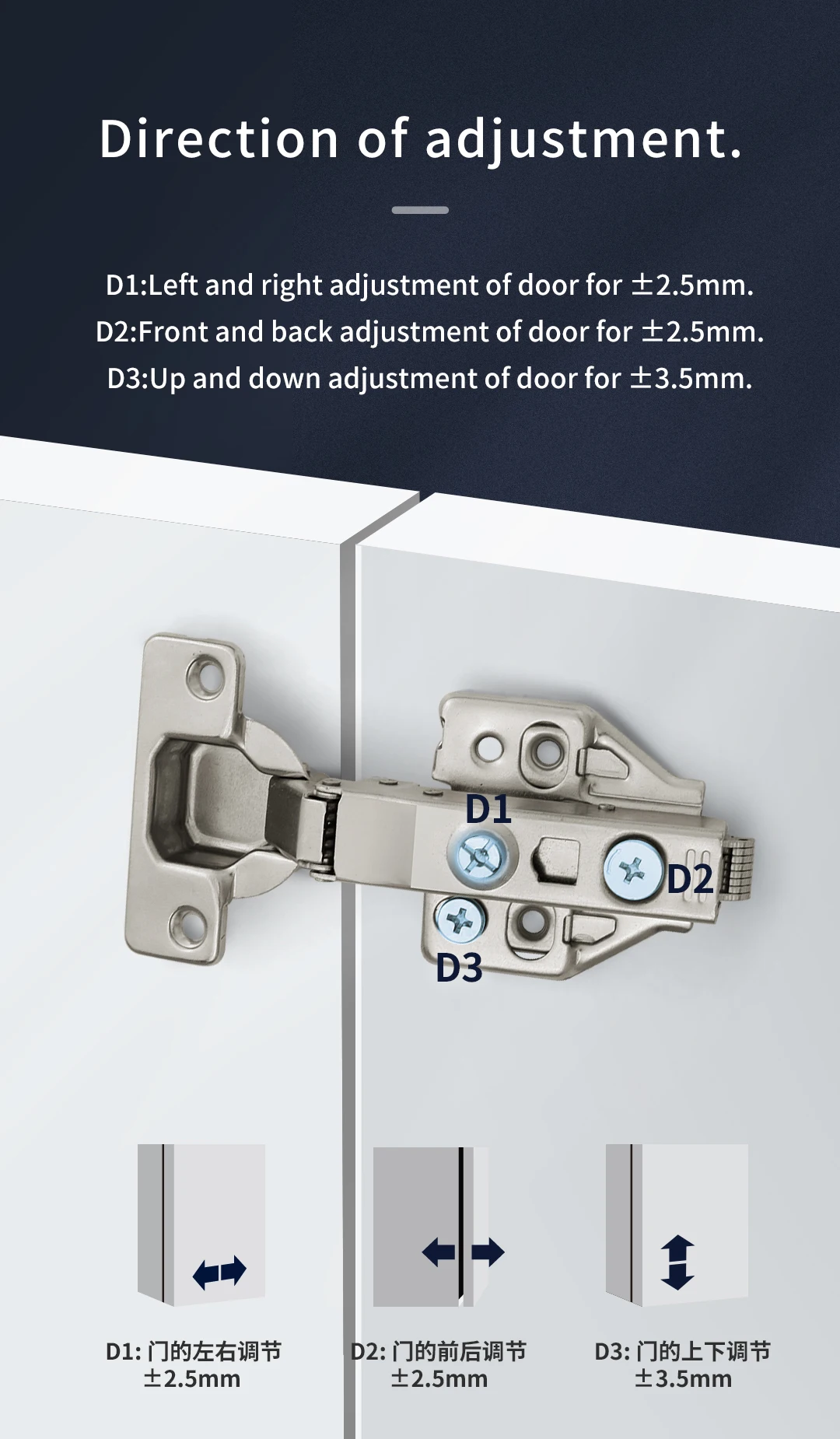 3d Adjustable Hinge Hardware Cabinet Door Hinge Hydraulic Butterfly Base Soft Closing Hinge ...