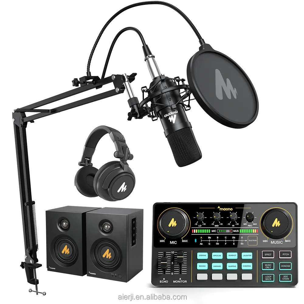 Maonocaster Podcast Equipment Bundle For Live Streaming Sound Card With ...