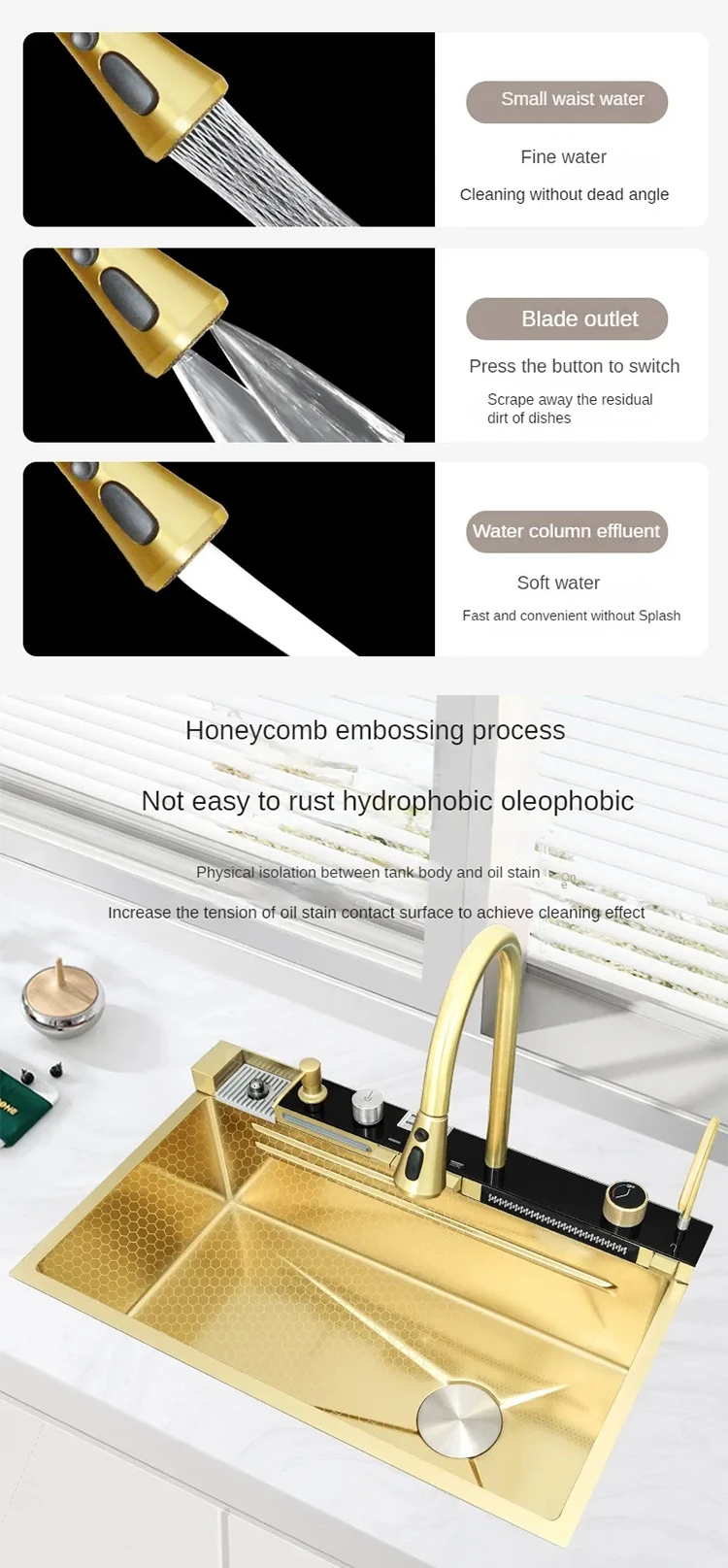 Luxury Gold Multifunction Kitchen Sink Sinks Stainless Steel Kitchen ...