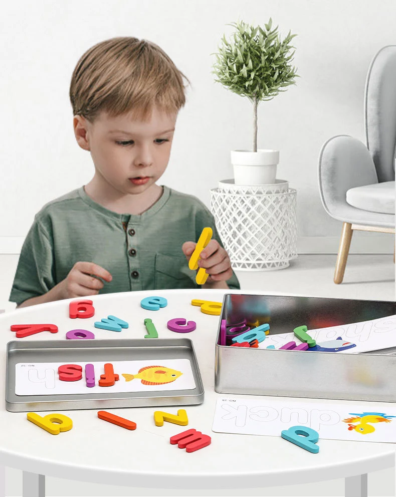 Word Puzzle Kindergarten Letter Matching Cognition Card Tin Box Puzzles ...