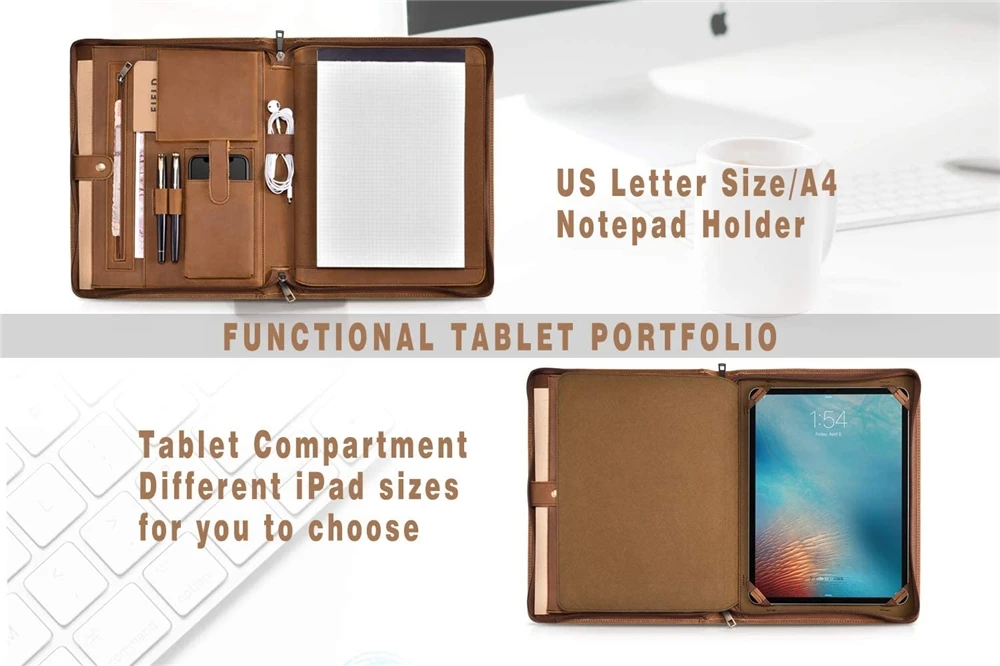 Hot Sale Business Organizer A4 Zipper Pu Leather Tablet Padfolio For ...