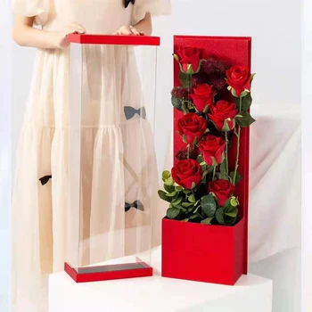 Luxury Rose Box Packaging Flower Acrylic Ps Transparent Window Bouquet ...