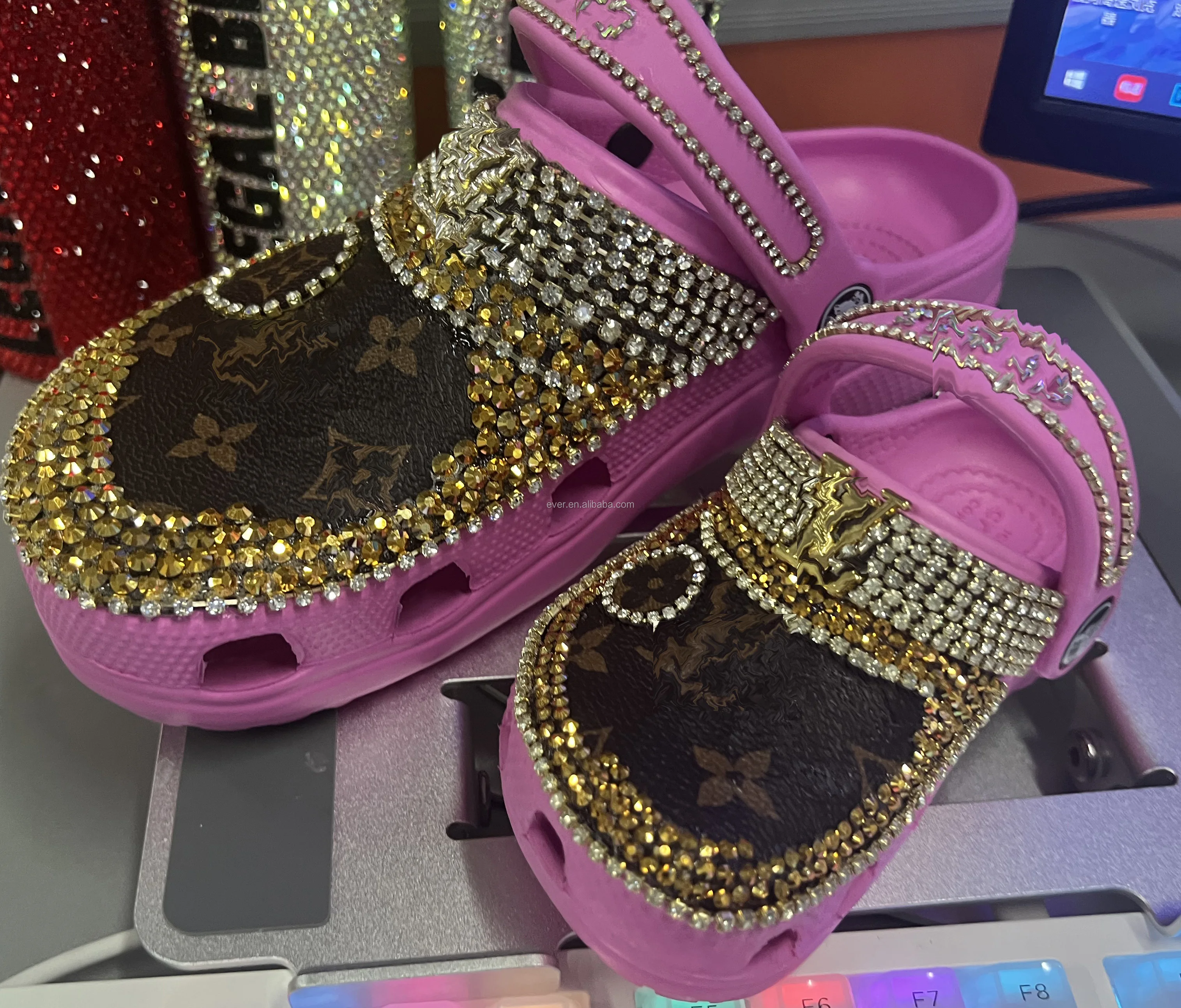 Luxury Brand Bling Bling Crystal Rhinestone Diamond Designer Shoe Diy ...