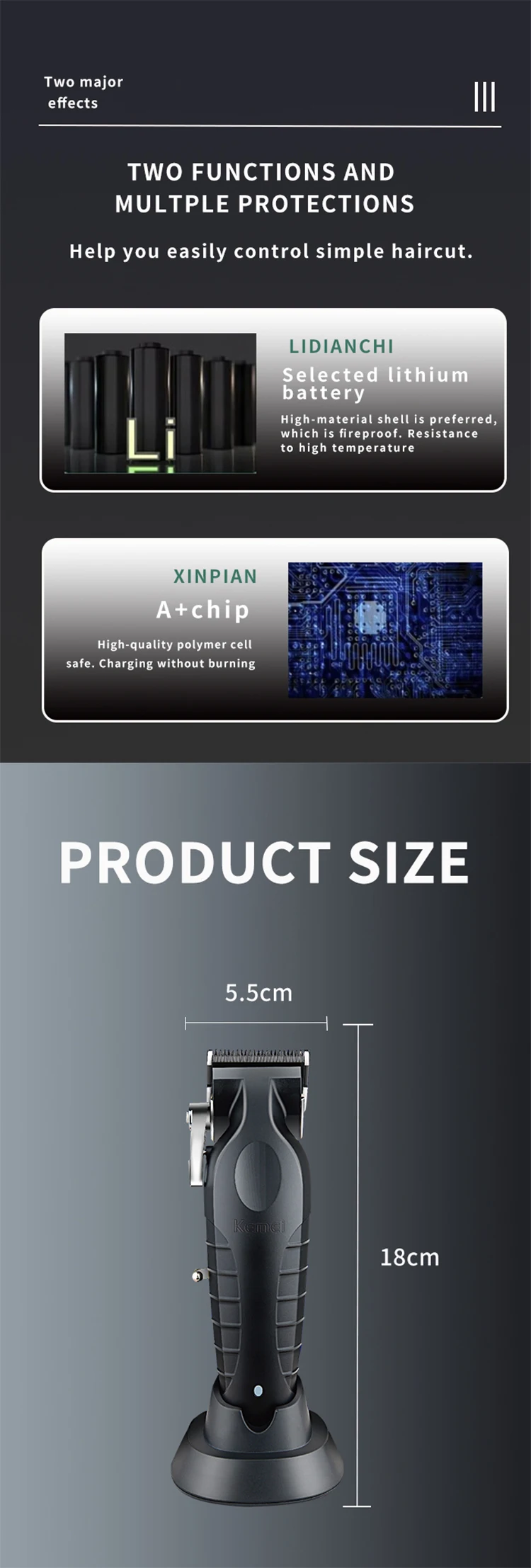 Kemei Km-2296 Custom Barber Supplies Professional Rechargeable Battery Cordless Red Hair ...