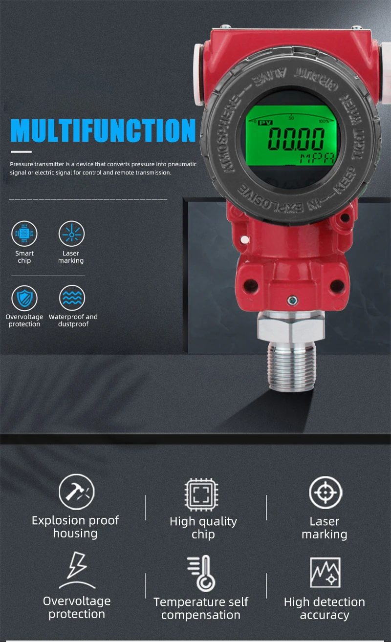 Diffusion Silicon Pressure Sensor Pressure Meter LCD Digital 2088 Series Explosion-Proof ...