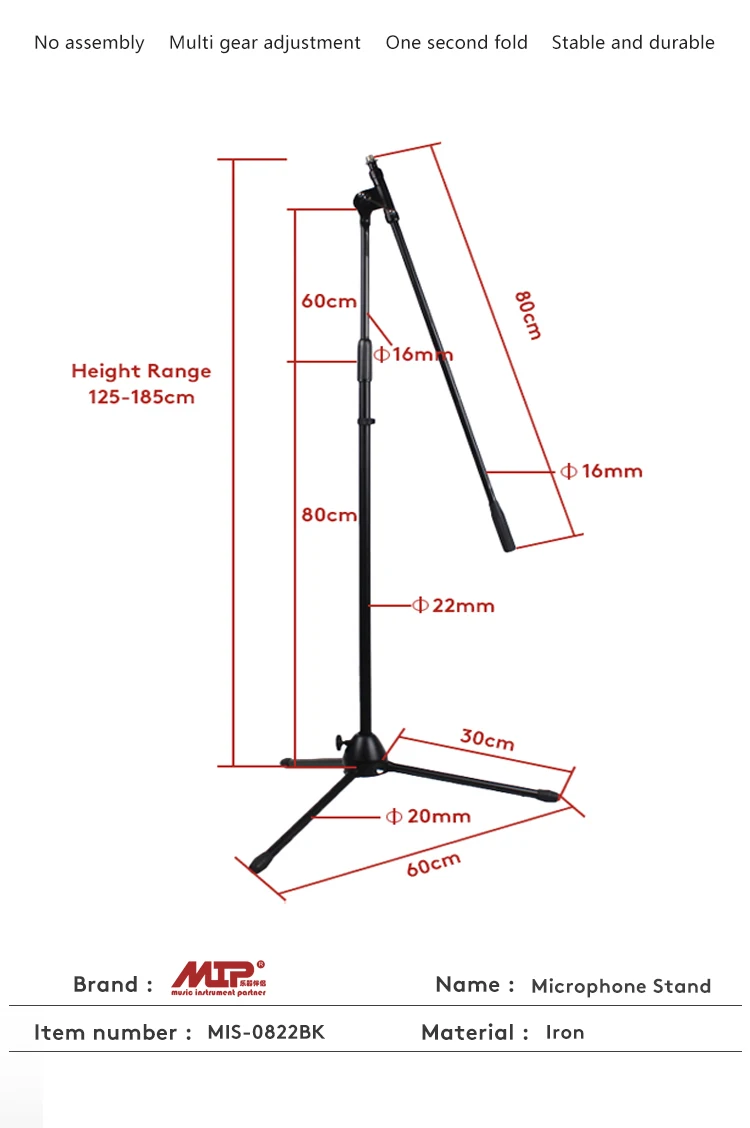 Heavy Duty Tripod Base Adjustable Height Microphone Stand With Folding ...