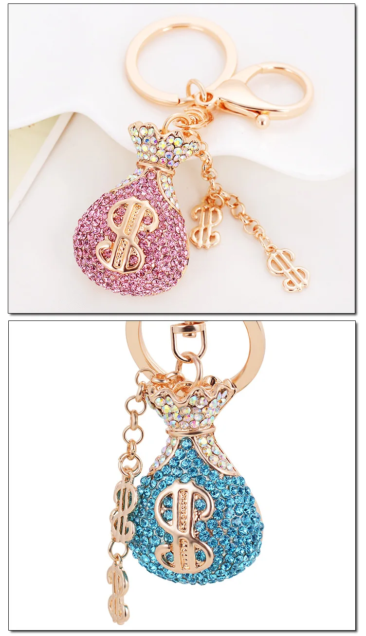 New Fortune Bag Crystal Rhinestone Lucky Keychains Luxury Key Chain ...