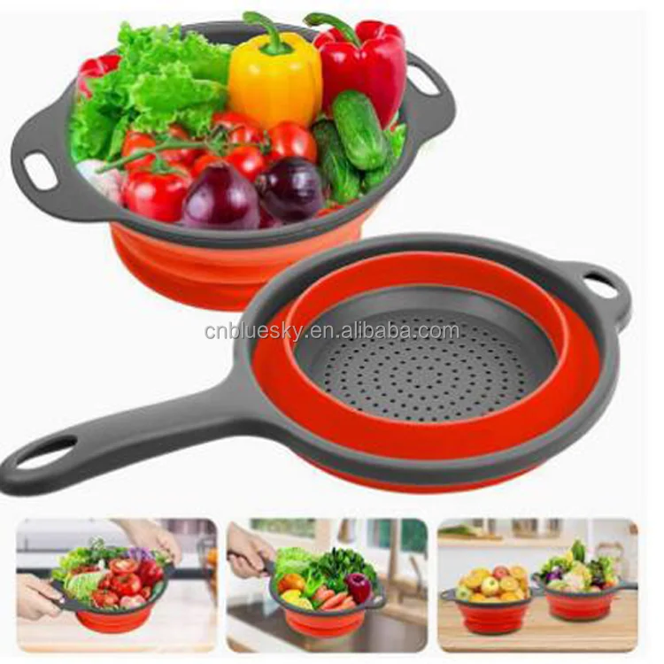 Foldable Silicone Pasta Strainer Colander With Handle - Buy Foldable ...