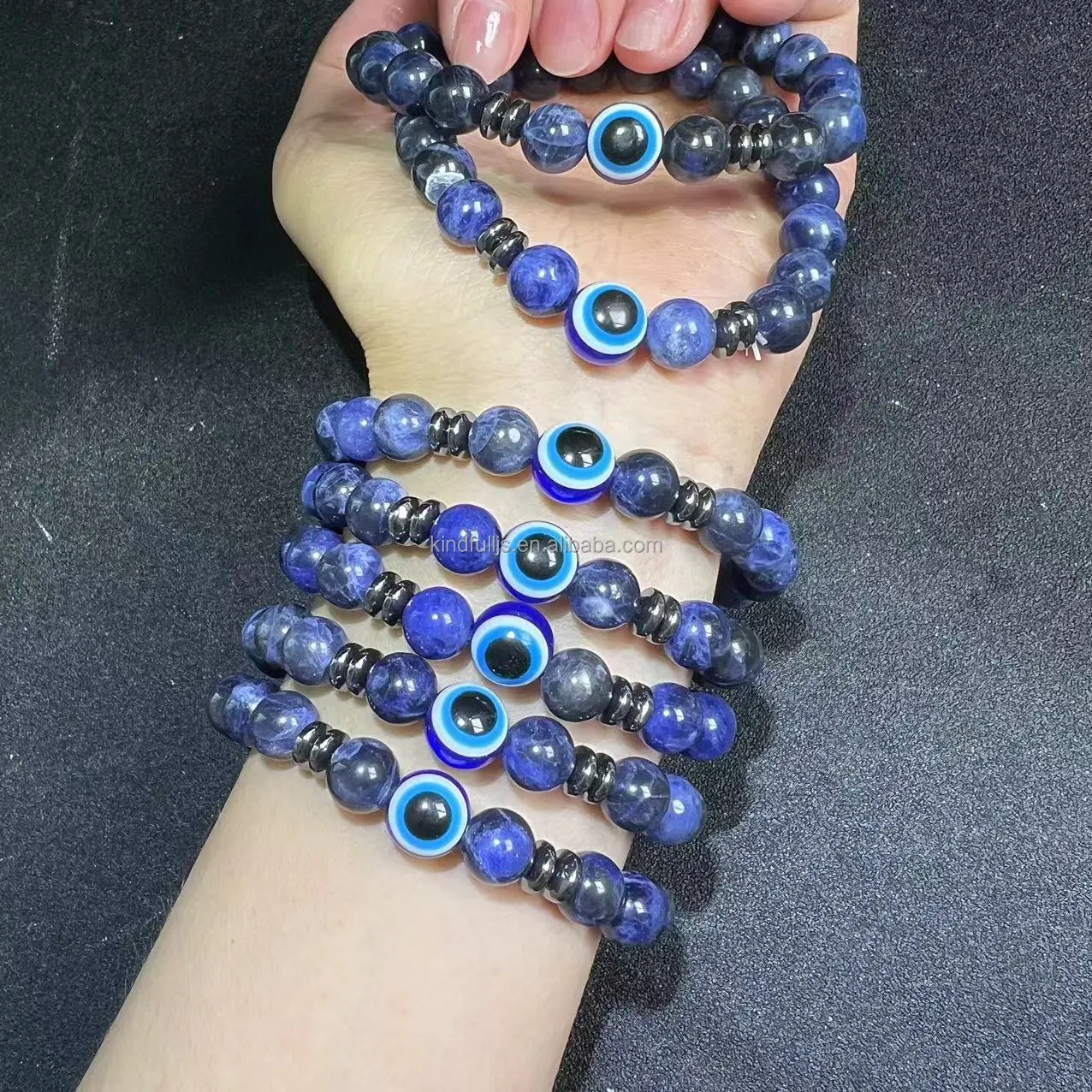 Sodalite Devil's Eye Round Bracelet Blue Enamel Evil Eyes Bracelet For ...