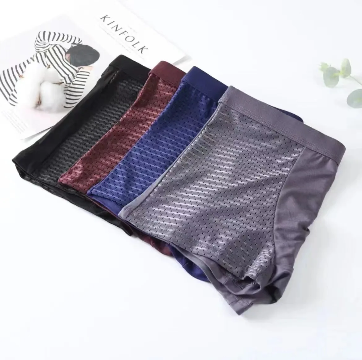 Men's Boxer Briefs Ice Mesh Holes Breathable Comfortable High Elastic ...