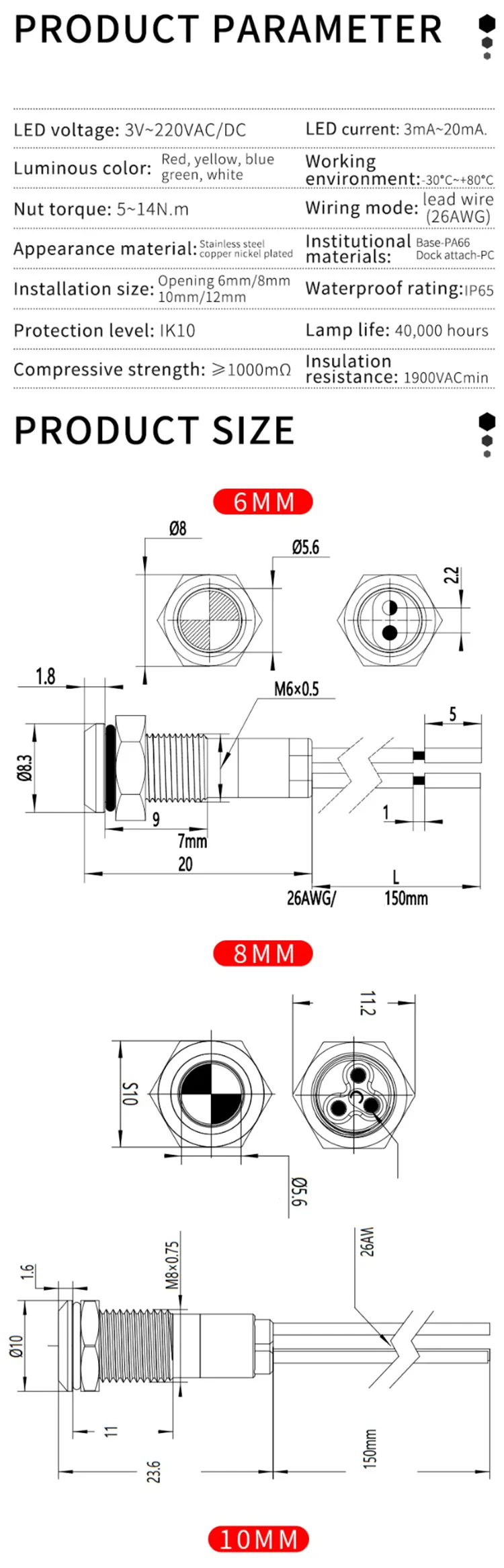 6mm to 12mm LED Metal Indicator Lights - Waterproof & Durable