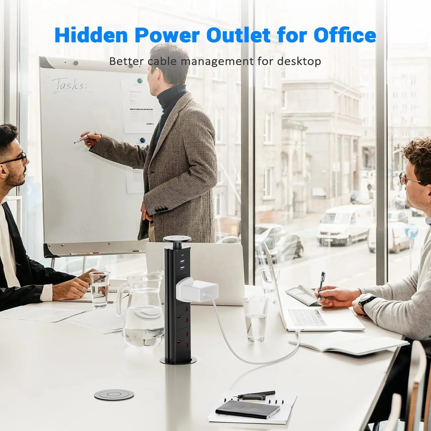 60mm UK Power Pull up Power Strip with 3 USB, UK Kitchen Pop up Tower ...