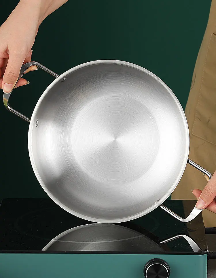 Luxury Korean Stainless Steel Wok Double-Ear Fry Pan Set Non-Stick Gold ...