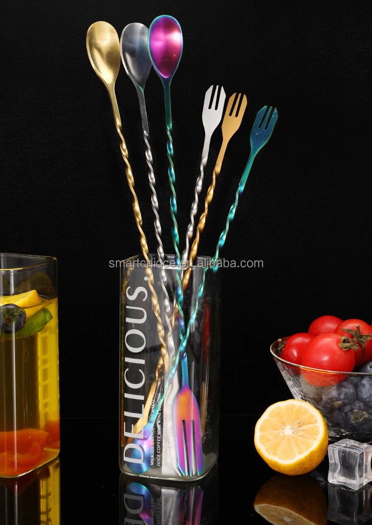 26cm Ktv Bar Stems Stirring Ice Spoon Stainless Steel Milk Tea Long ...