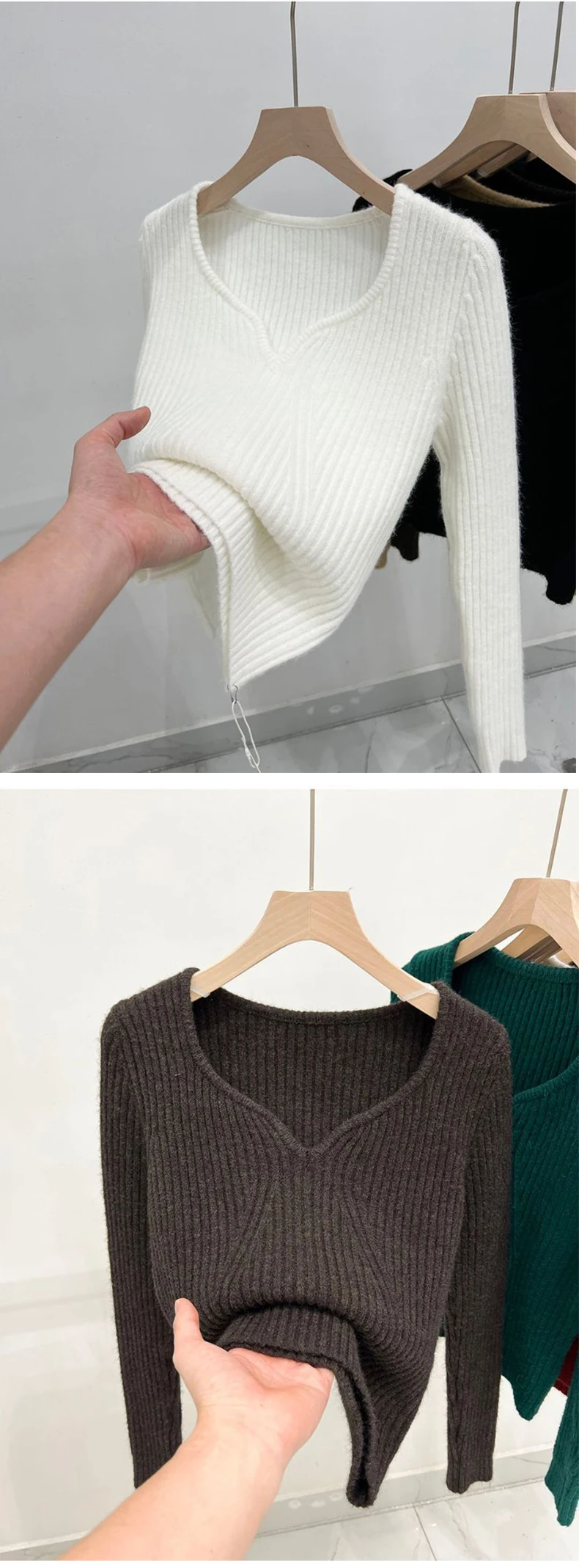 Autumn And Winter Retro Bottom Pullover V-neck High Waist Knitted ...