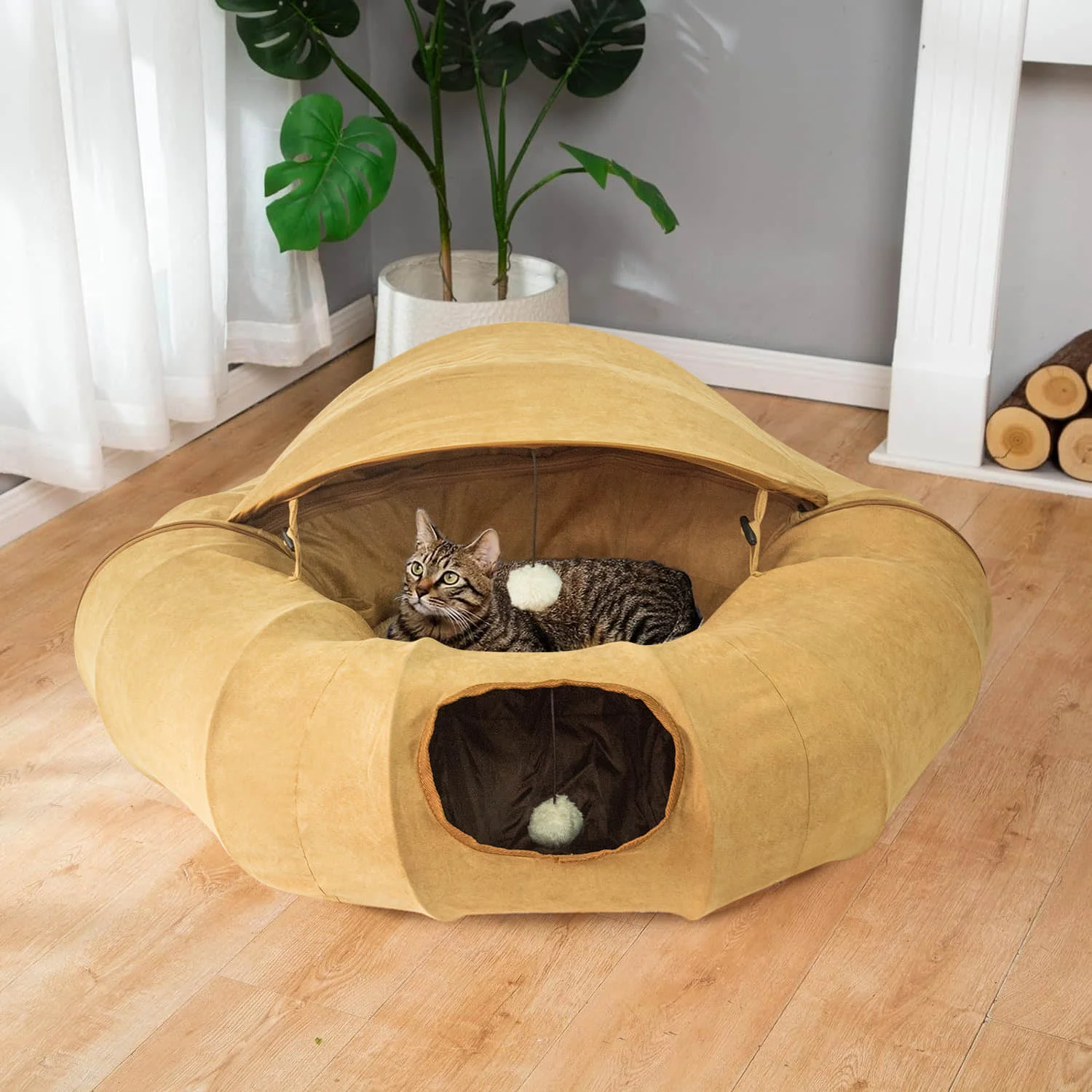 Indoor Cats Toys Foldable Cat Cave Tunnel Zipper Detachable Semi ...