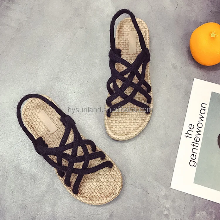 F-1893 New Roman Flat Hemp Rope Sandals Braided Summer Macrame Sandal ...