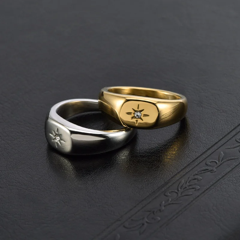Minimalist Stainless Steel Signet Ring Waterproof Non Tarnish North ...