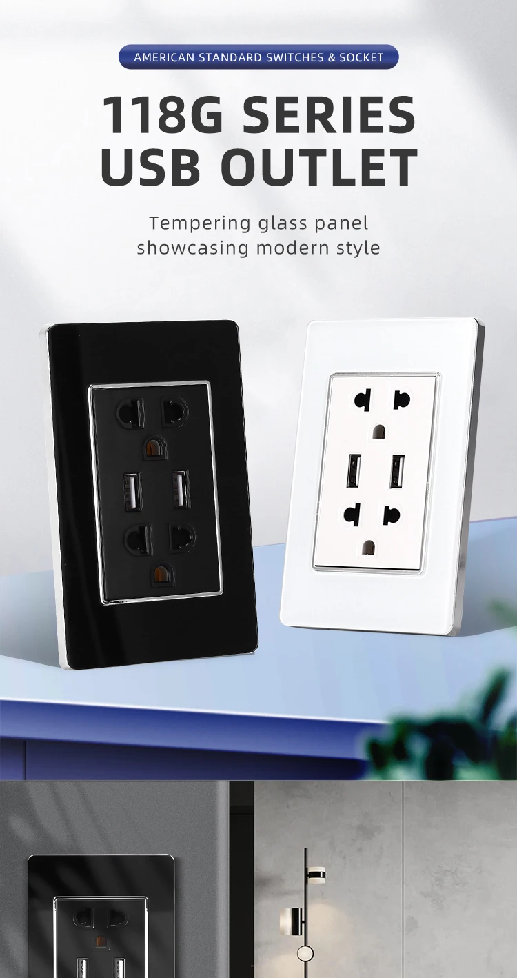 Thailand Switch And Socket With Tempering Glass Panel And Dual Usb ...