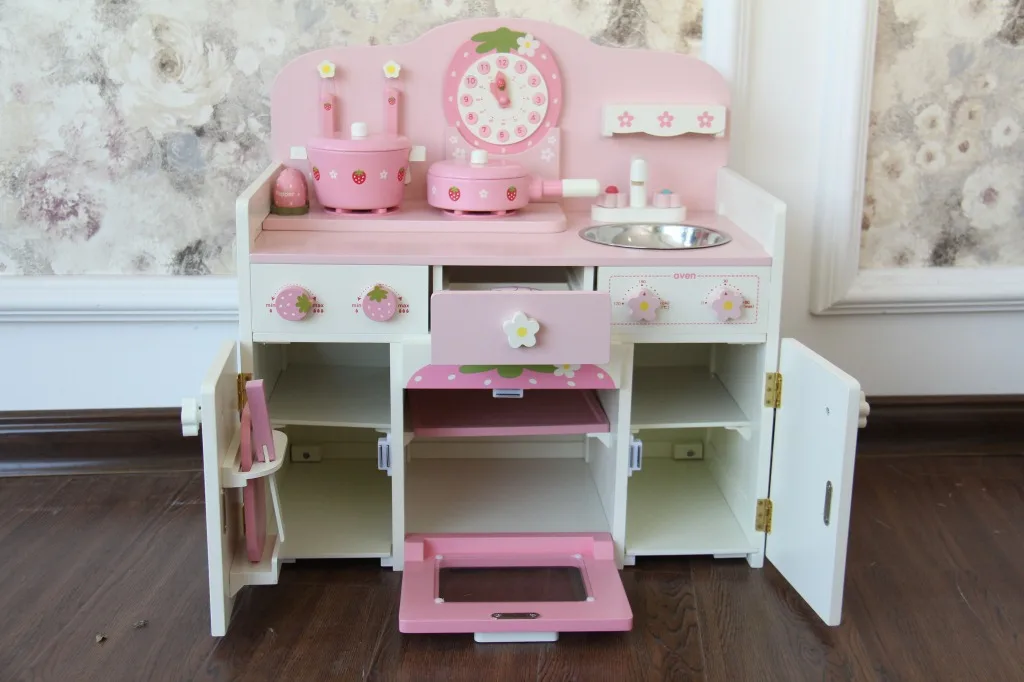 Japanese Strawberry Kids Large Girls Wooden Kitchen Toy Play Kitchen ...