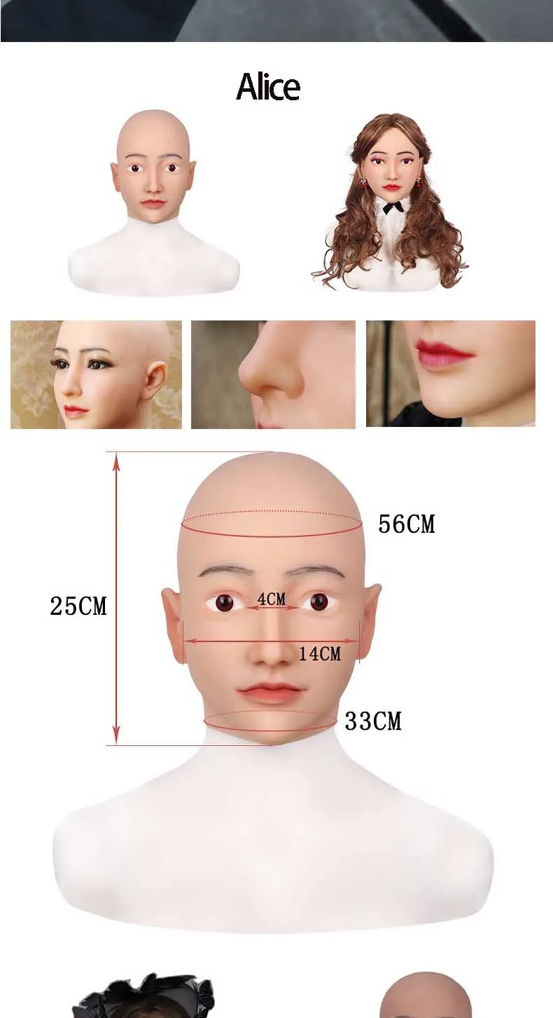 Lifelike Female Face Silicone Head Mask with Makeup for Crossdresser ...
