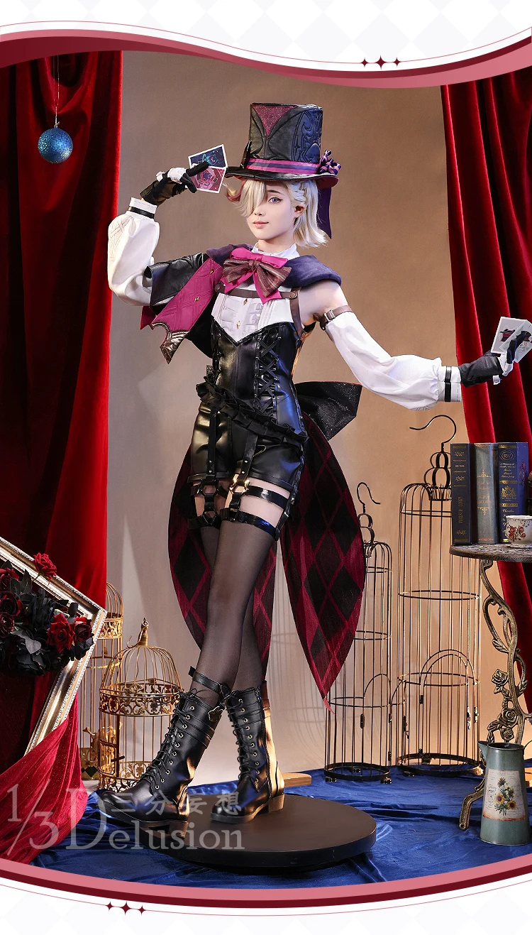 Lyney Cosplay Costume Genshin Impact Wig Hat Set Fontaine Magician ...