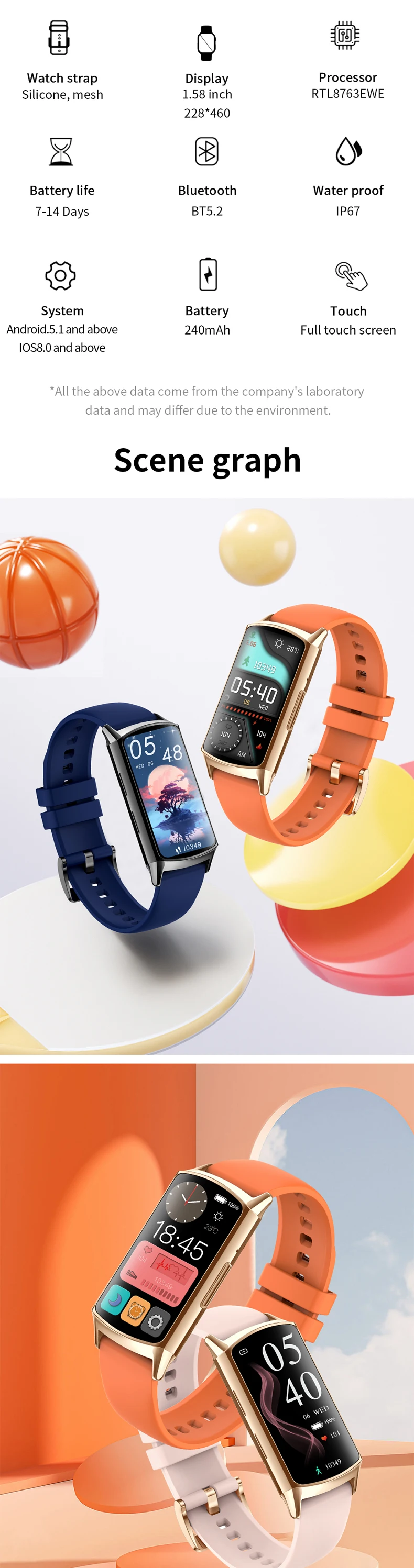 1.58 Inch Amoled Smartwatch Bracelet For Women Men Heart Rate Blood ...