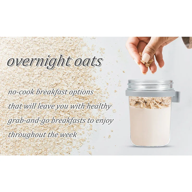 Wholesale Overnight Oats Jars With Lid And Spoon 10oz 300ml Oatmeal Container With Measurement ...