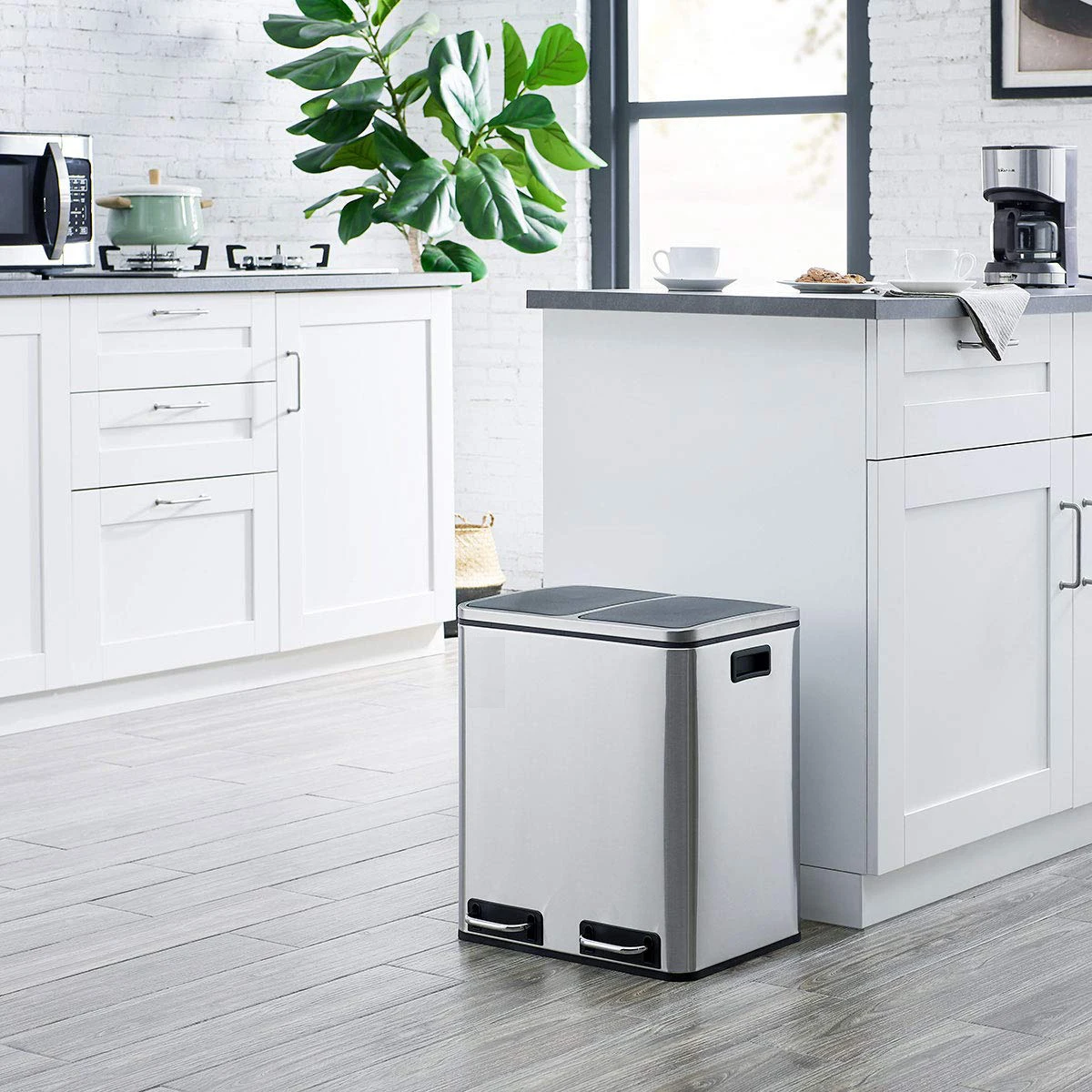2 Compartment Waste Bin With Slow Close Lid With Inner Buckets And ...