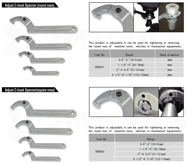 Adjustable C Hook Spanner Wrench for Tightening Lock Nuts and Bearings ...