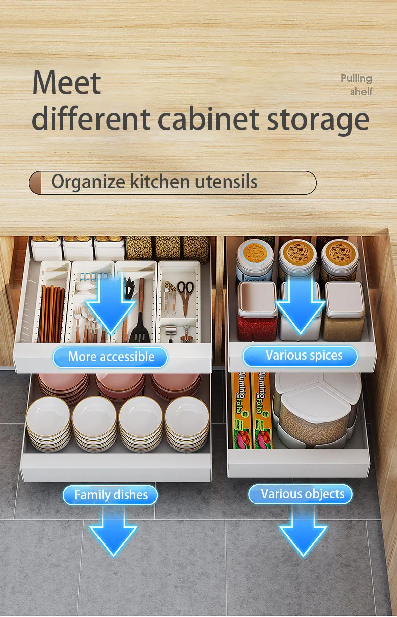 Sliding Drawer Storage Rack Pull Out Sliding Shelf Under Sink Cabinet ...