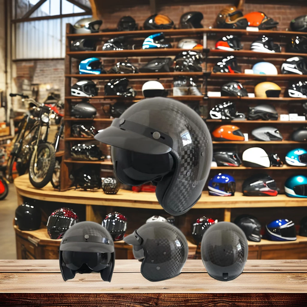 Open Face Retro Carbon Fiber Motorcycle Helmet - Durable & Stylish