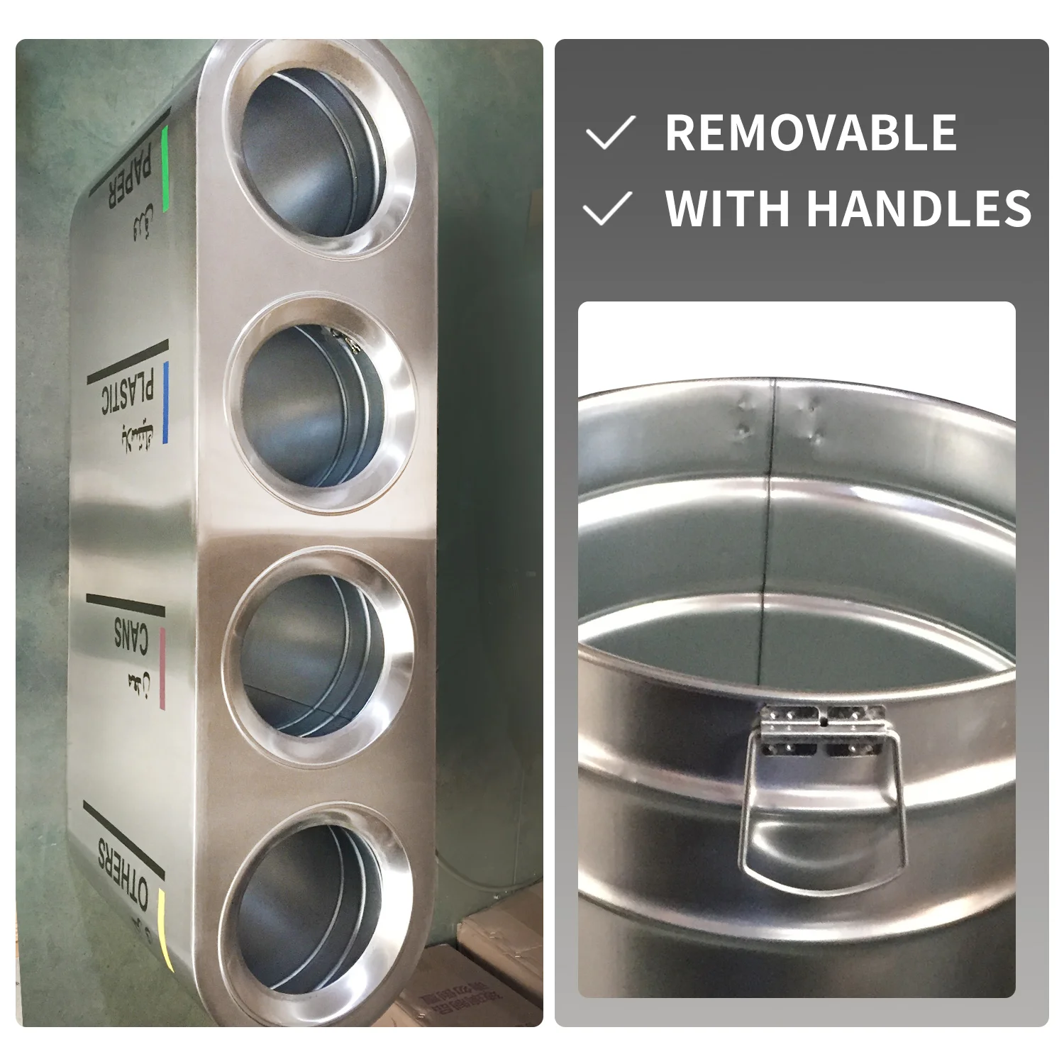 Hotel Stainless Steel 4 Compartments Recycle Bin Commercial Trash Can 4 ...