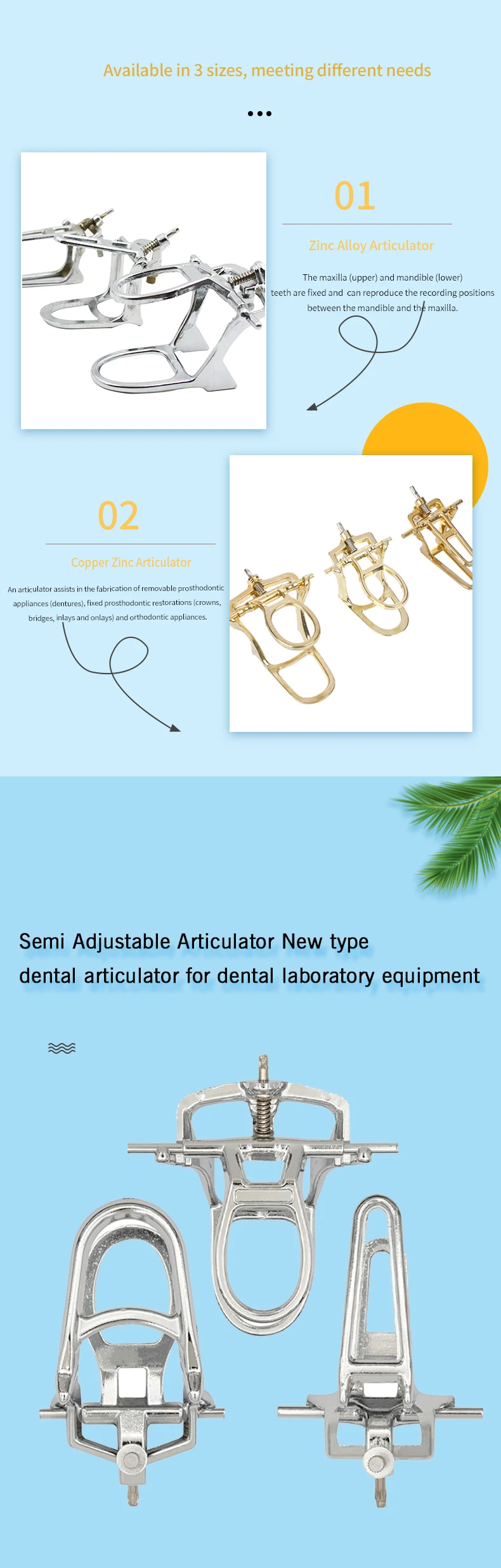 3 Sizes S/m/l Dental Lab Tools Articulator Chrome Plated Full Mouth ...