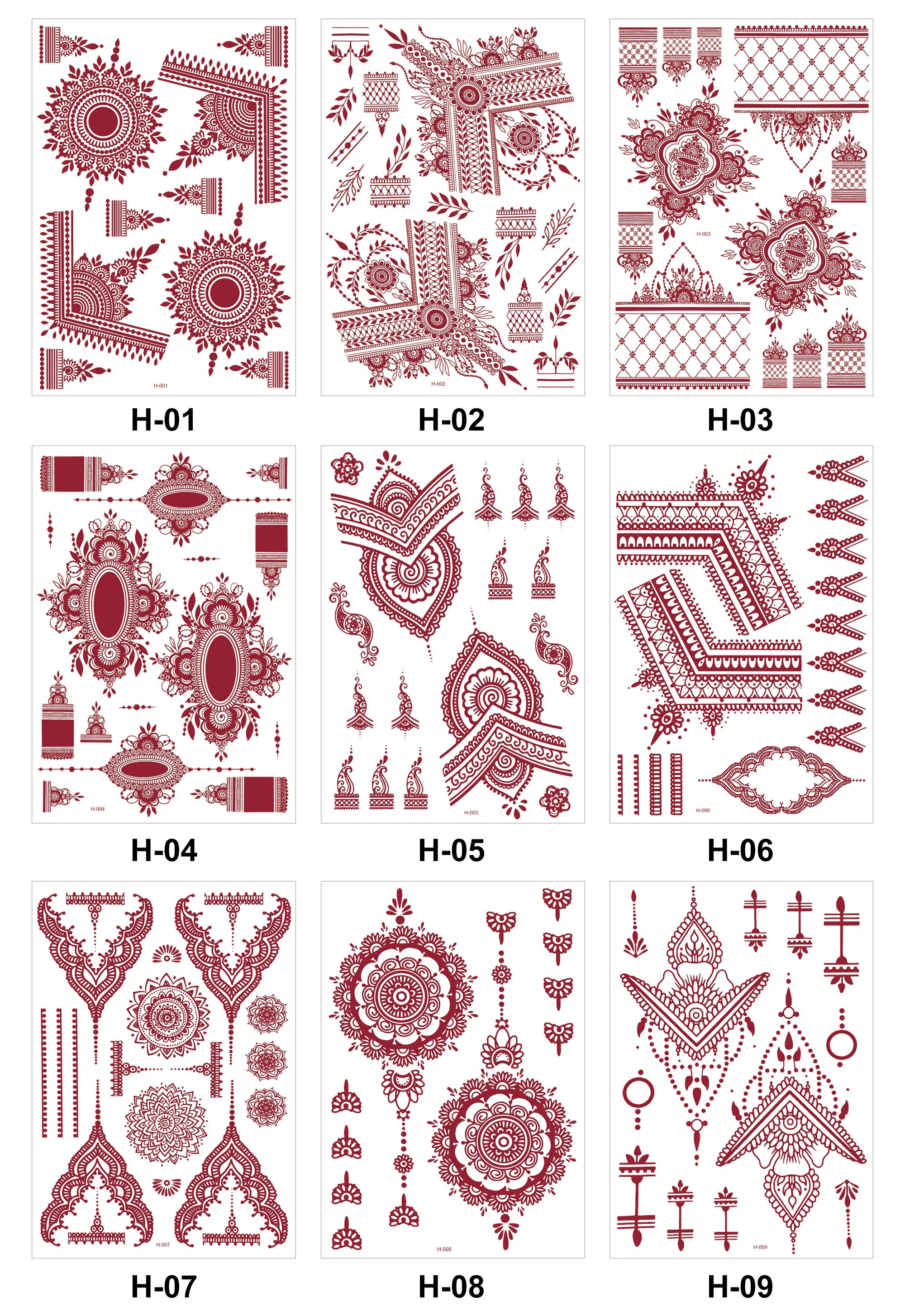 H Henna Red Lace Tattoo Sticker - Temporary Body Art