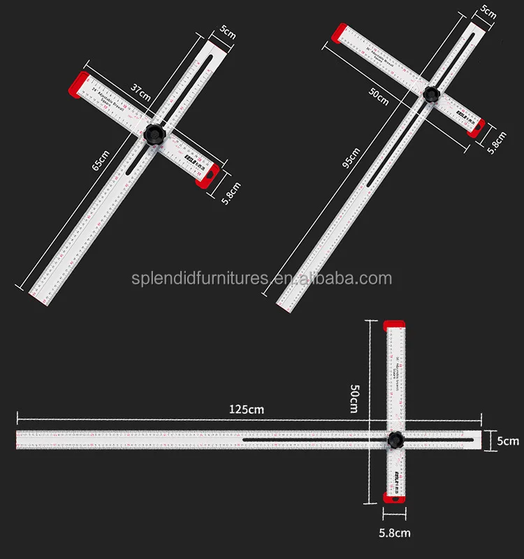 Adjustable T-Square Ruler Measuring Tools Multi-function Movable ...