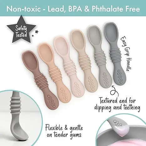 Baby Spoon And Fork Training Chew Spoon For Babies And Toddlers Flexible Baby Silicone Feeding ...