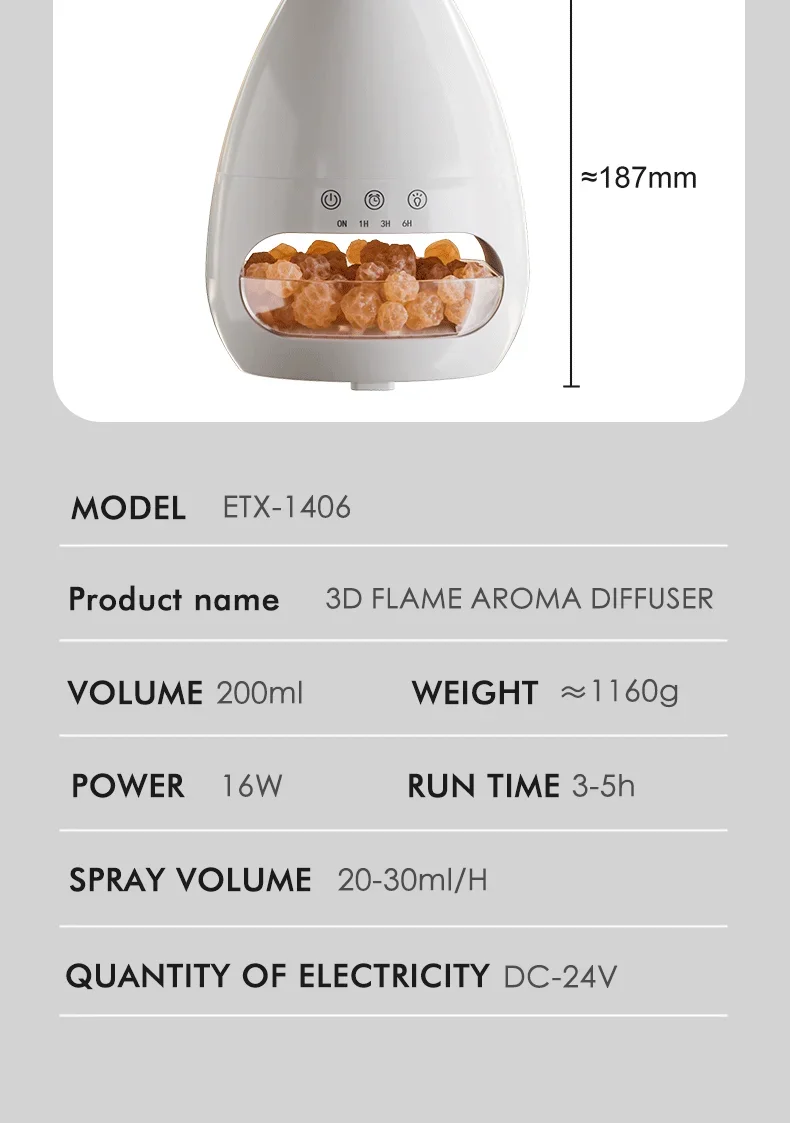 Air Humidifier Ultrasonic 3D Fire Air Purifier Aromatherapy Flame Aroma ...