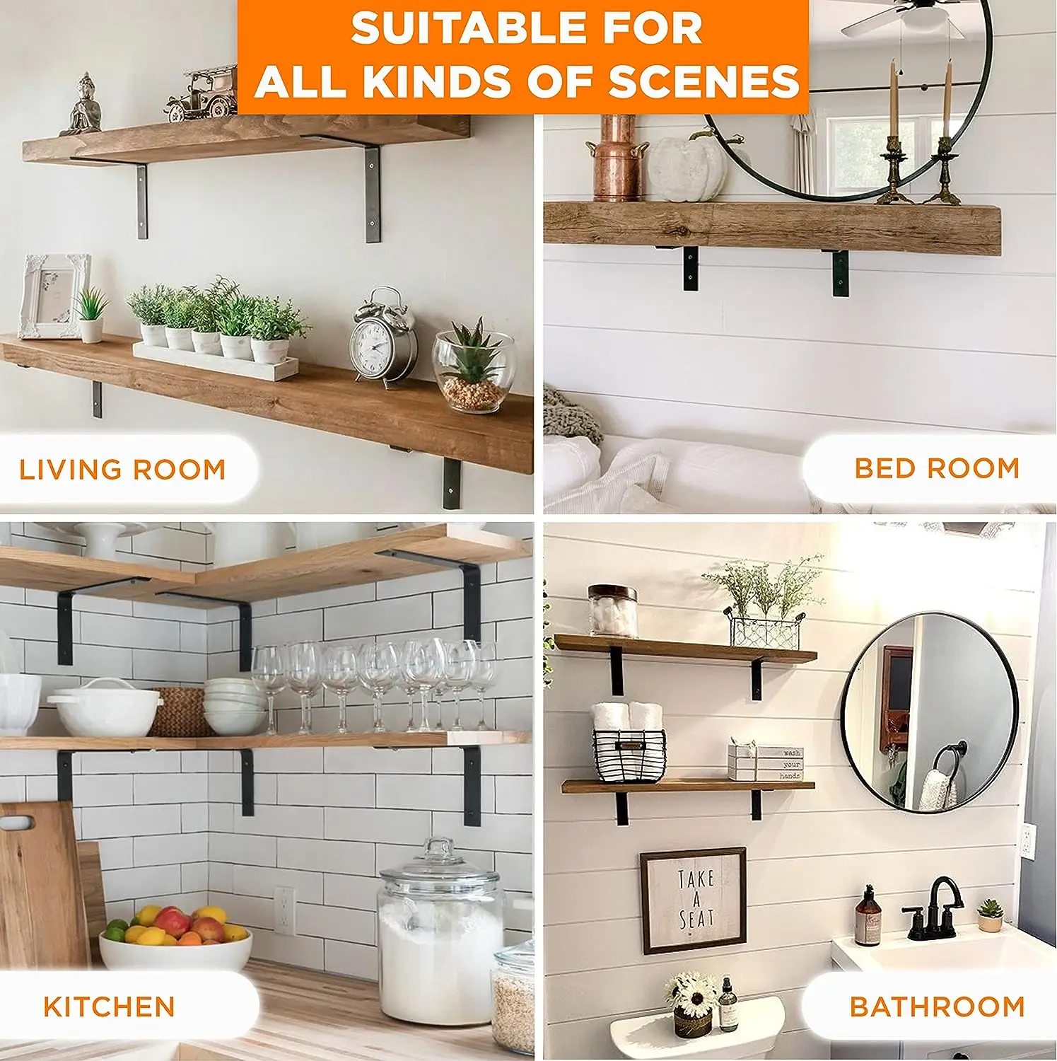 8 Inch Shelf Brackets With Lip Black Heavy Duty Z Brackets For Wall ...