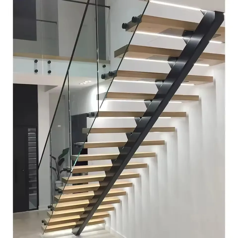 Modern Timber Invisible Stringer Cable Railing Floating Staircase ...
