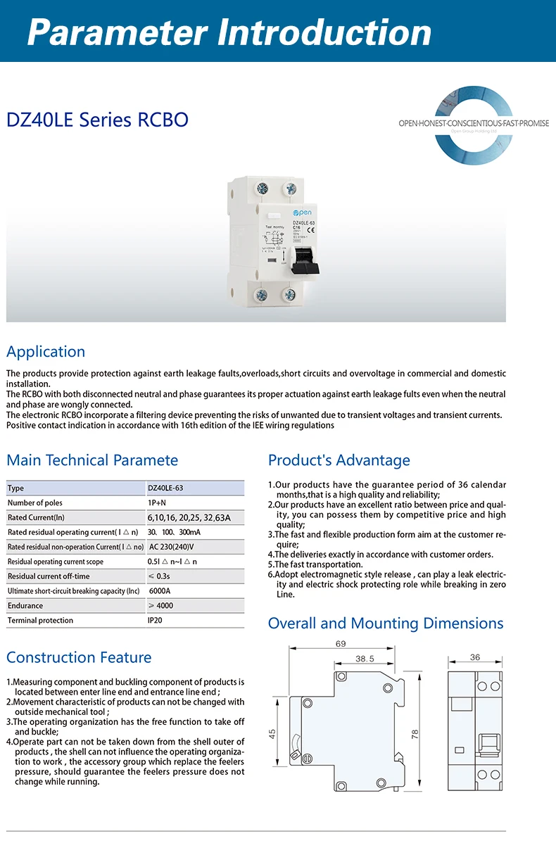 MCB RCCB RCD Type a / AC RCBO DPNL Residual Current Circuit Breaker ...