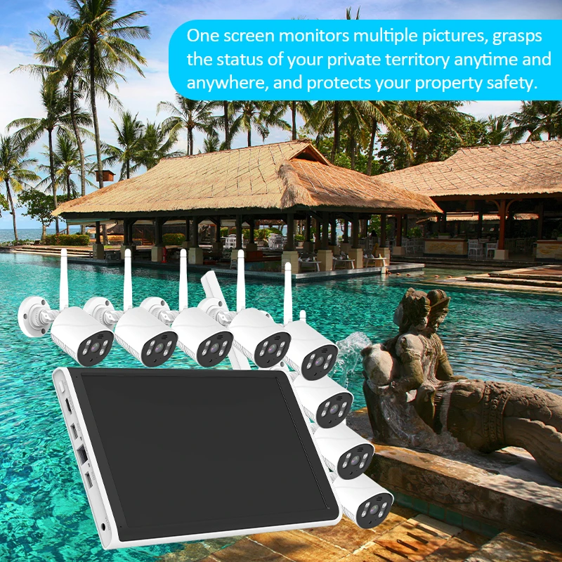 4 Camera Wireless Security System 10.1 Inch Touch Screen NVR 2MP HD ...