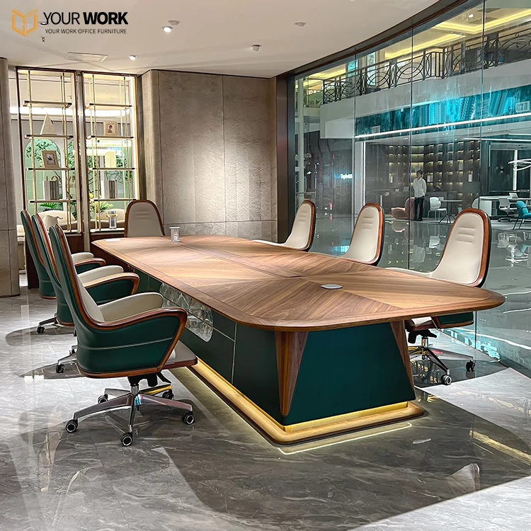 Luxury long conference table Top grade wood rock plate meeting table 6 ...
