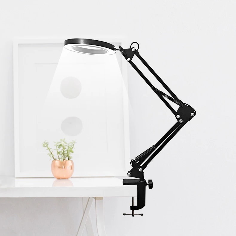 Desk Clip-on Led Ring Light With 10x Magnifying Glass For Eyebrow ...