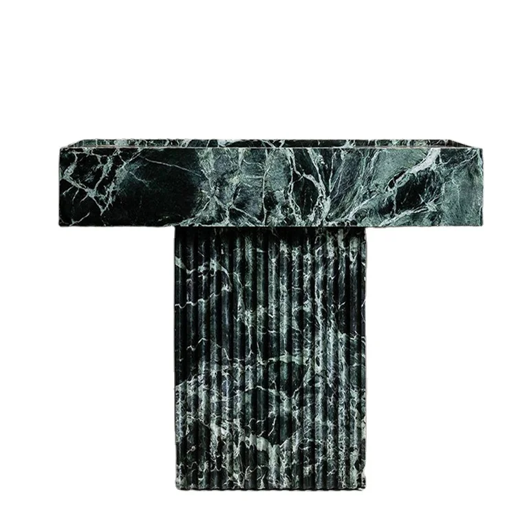 Italian green marble vanity table stone basin pedestal sink fluted ...