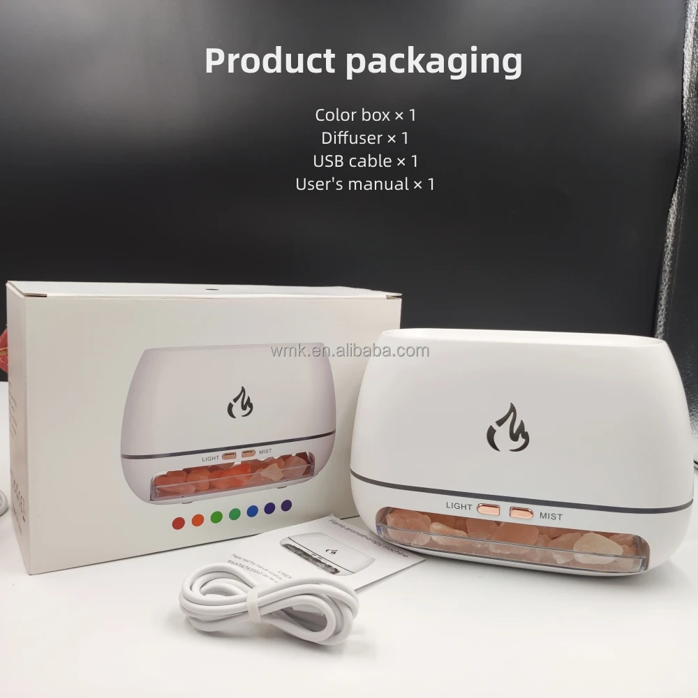 Wood Grain Himalayan Crystal Salt Stone Aroma Humidifiers 3d Flame Fire ...