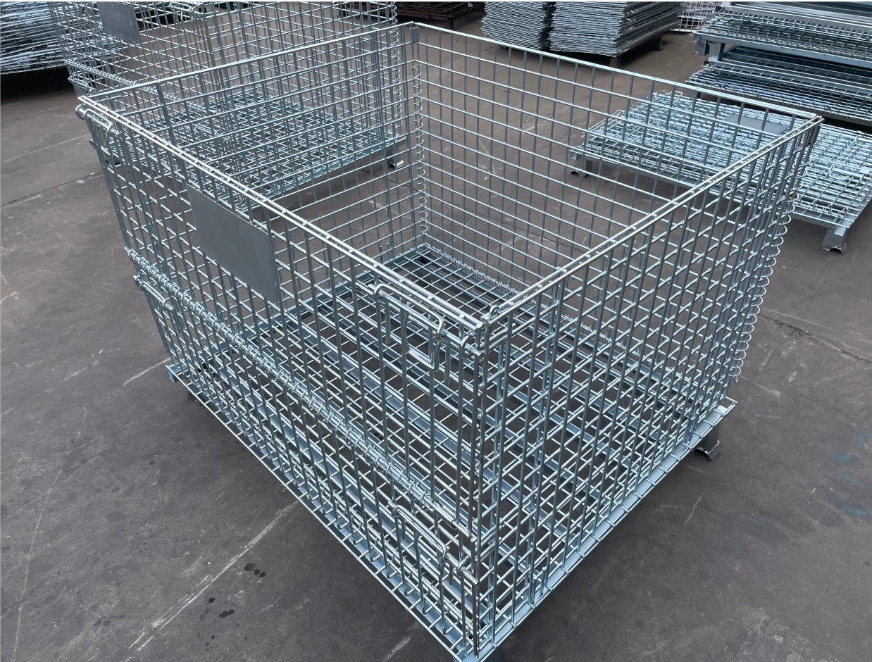 Eurostyle Folding Metal Stackable Galvanized Wire Mesh Container ...