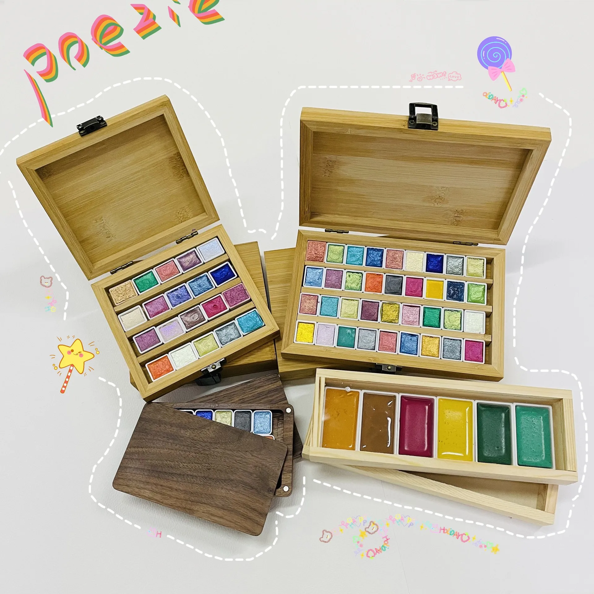 Watercolor Pigment Box,Empty Box,Bamboo Wood Walnut Wood Box,Color ...