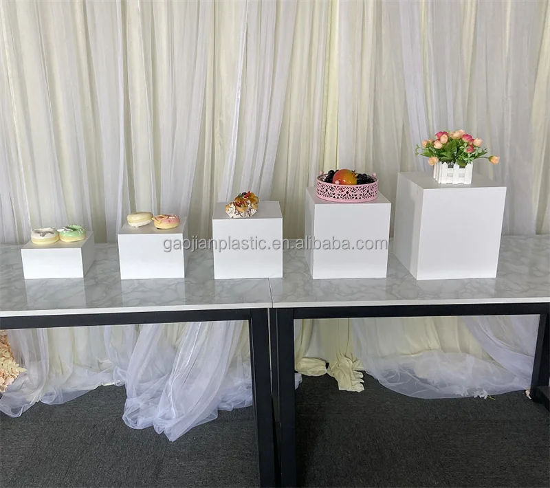 White Buffet Acrylic Riser Cube Display Set Of 8 Square Food Dessert ...